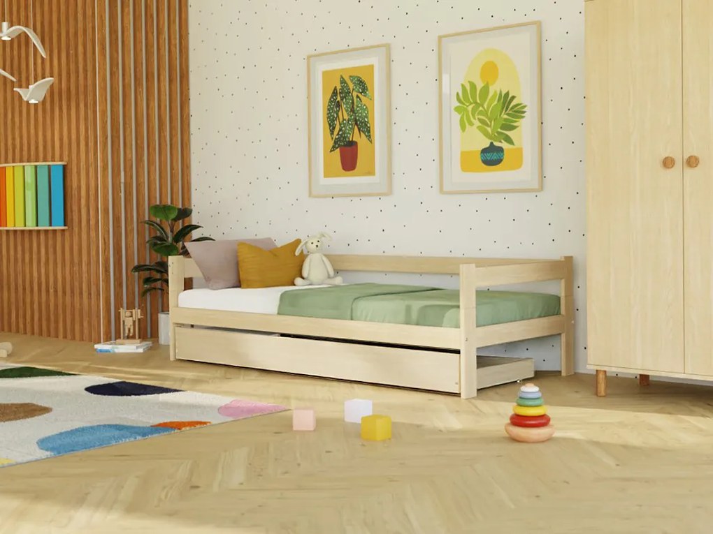 Benlemi Jednolůžková postel ze dřeva SAFE 5v1 se zábranou a úložným šuplíkem Zvolte barvu: Námořnická modrá, Zvolte rozměr: 90x190 cm, Zvolte zábranu: Se dvěma zábranami