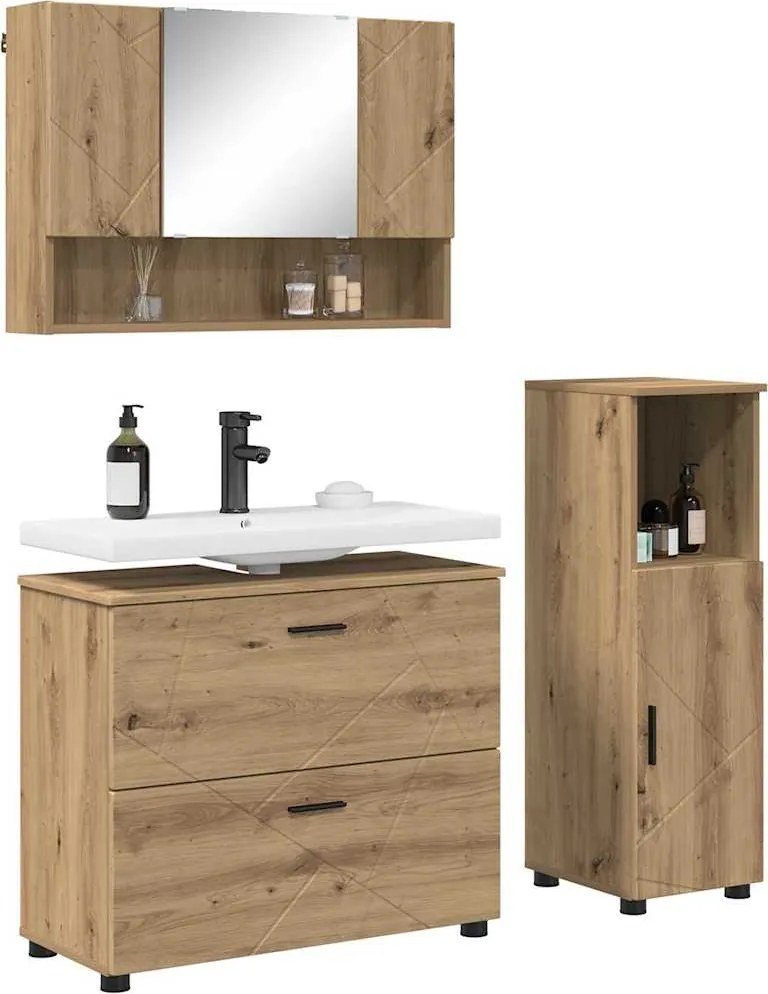 Sada koupelnového nábytku 3 ks Artisanový dub 76,5 x 35 x 64 cm 3393032