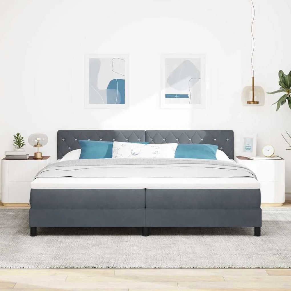 Postel s boxspringem s matrací Tmavě šedá 200 x 200 cm samet 3339129