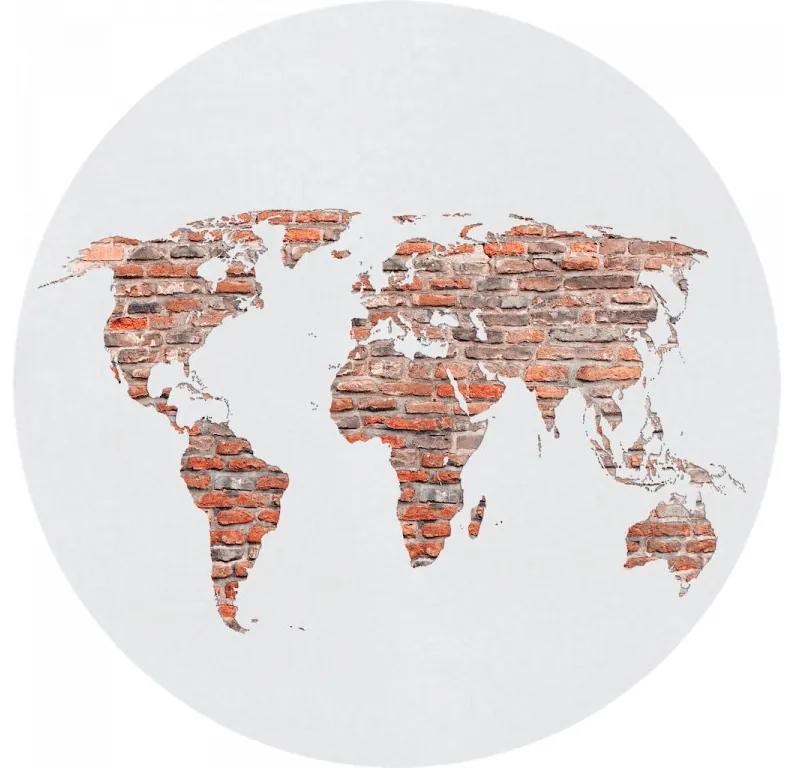 Samolepicí fototapeta Cihlová mapa světa 70x70 cm CR3230 Brick Worldmap / kruhové samolepicí vliesové dekorace La Form (ø 70 cm) AG Design