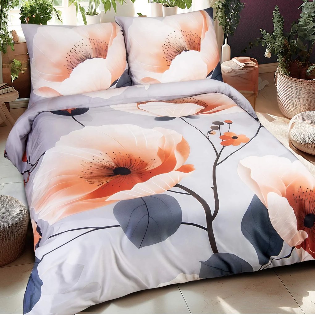 SATÉNOVÉ POVLEČENÍ SATINLOVE PREMIUM 200X220 CM, 2KS 70X80 CM KVĚTY