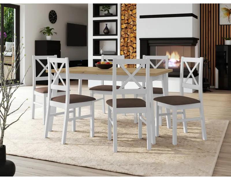 Stůl se 6 židlemi - AL43, Barva dřeva: dub grandson - L, Potah: Zetta 300, Barvy nožiček: Bíla