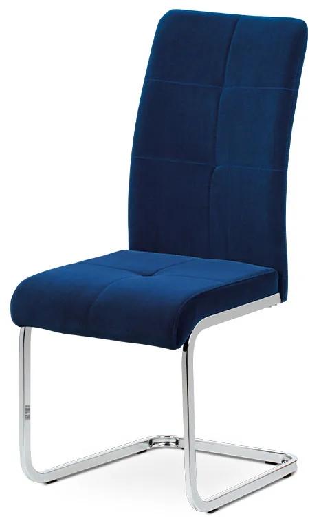 Jídelní židle DCL-440 BLUE4 látka modrá sametová, podnož kov chrom