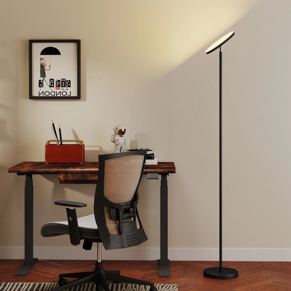 HOMCOM RGB lampička Uplighter, stmívatelná lampa s dálkovým ovládáním a dotykovým ovládáním, 350° otočná hlava, černá