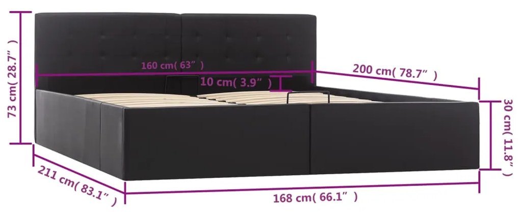 vidaXL Marketos Rám postele zvedací úložný prostor černý umělá kůže 160x200 cm