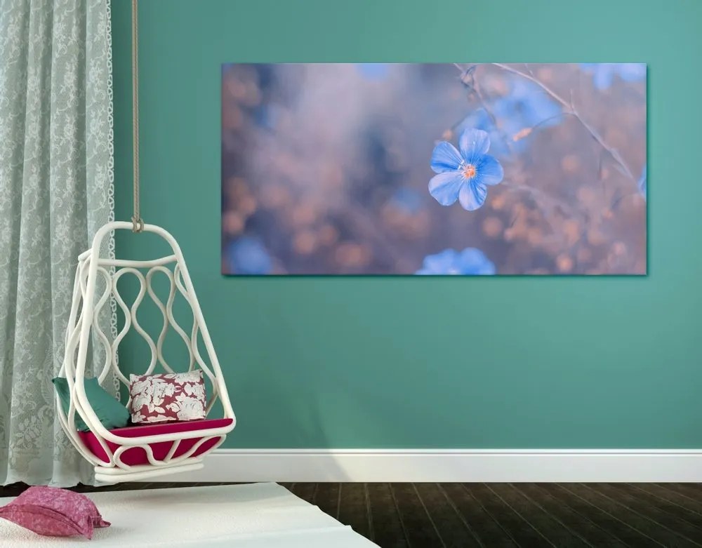 Obraz modré květy na vintage pozadí - 120x60 cm