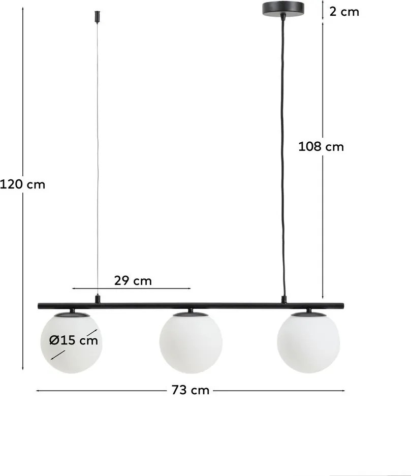 Bílé/černé kovové závěsné svítidlo se skleněným stínidlem Brisia – Kave Home