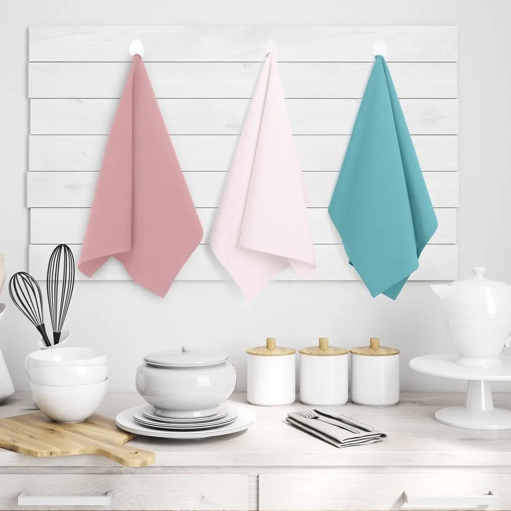 Sada kuchyňských ručníků Letty Plain - 3 ks růžová/tyrkysová