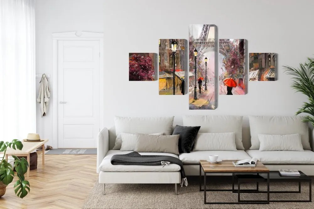 Vícedílný obraz Pohled Na Ulici Paříže Jako Malované Nedostatek Nedostatek Plátno Canvas 200x120