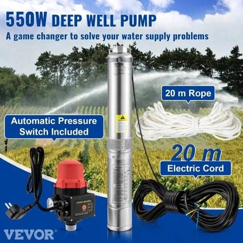 ponorné čerpadlo do hlubokých studní, 550 W 230 V/50 Hz, 50 l/min. 89 m hlava, 20 m
