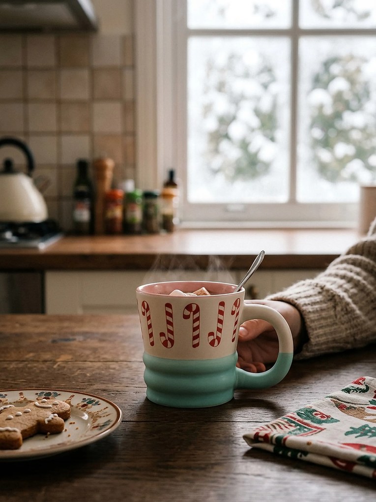 Sinsay - Vánoční hrnek s motivem cukrových hůlek - červená