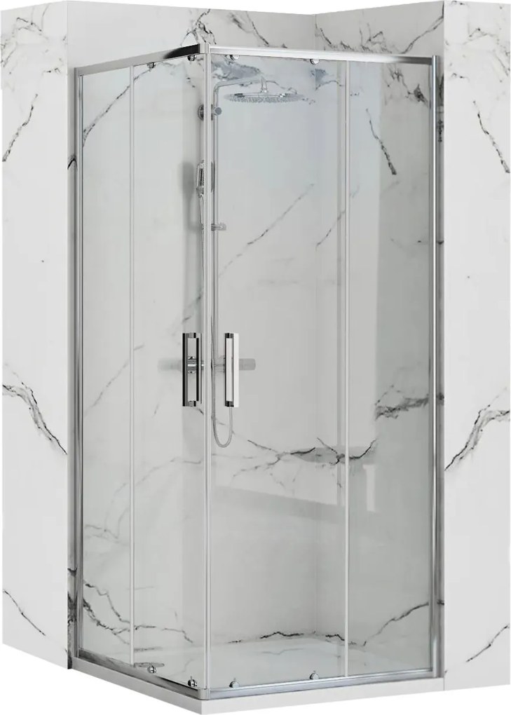 Rea Punto, sprchový kout 90x90x190 cm, 5mm čiré sklo, chromový profil + bílá sprchová vanička Savoy, KPL-K1007