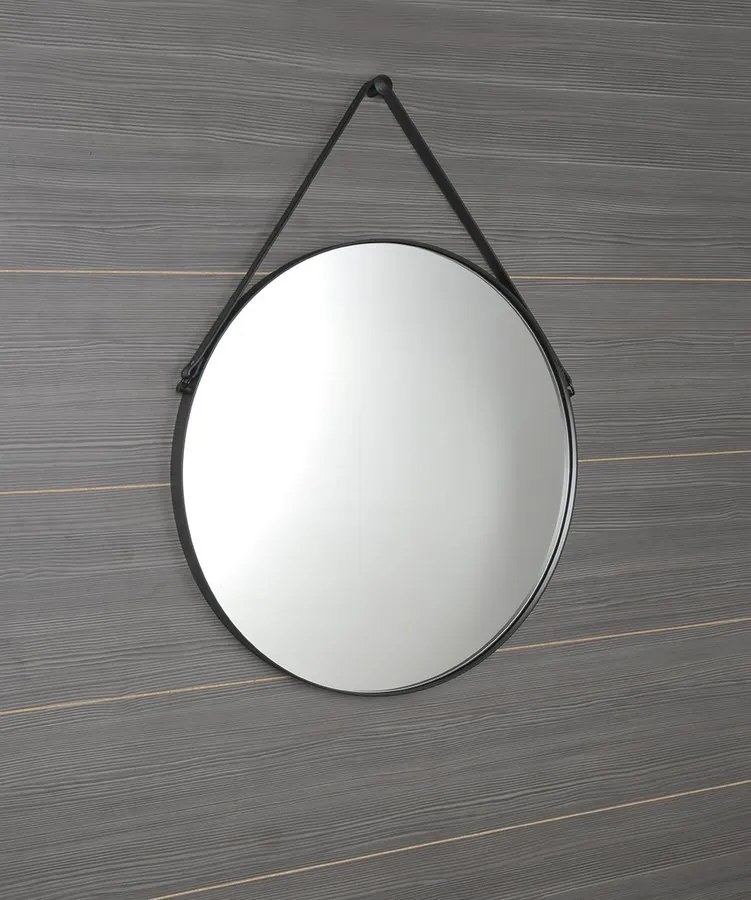 Sapho, ORBITER zrcadlo kulaté s koženým popruhem, o 50cm, černá mat, ORT050