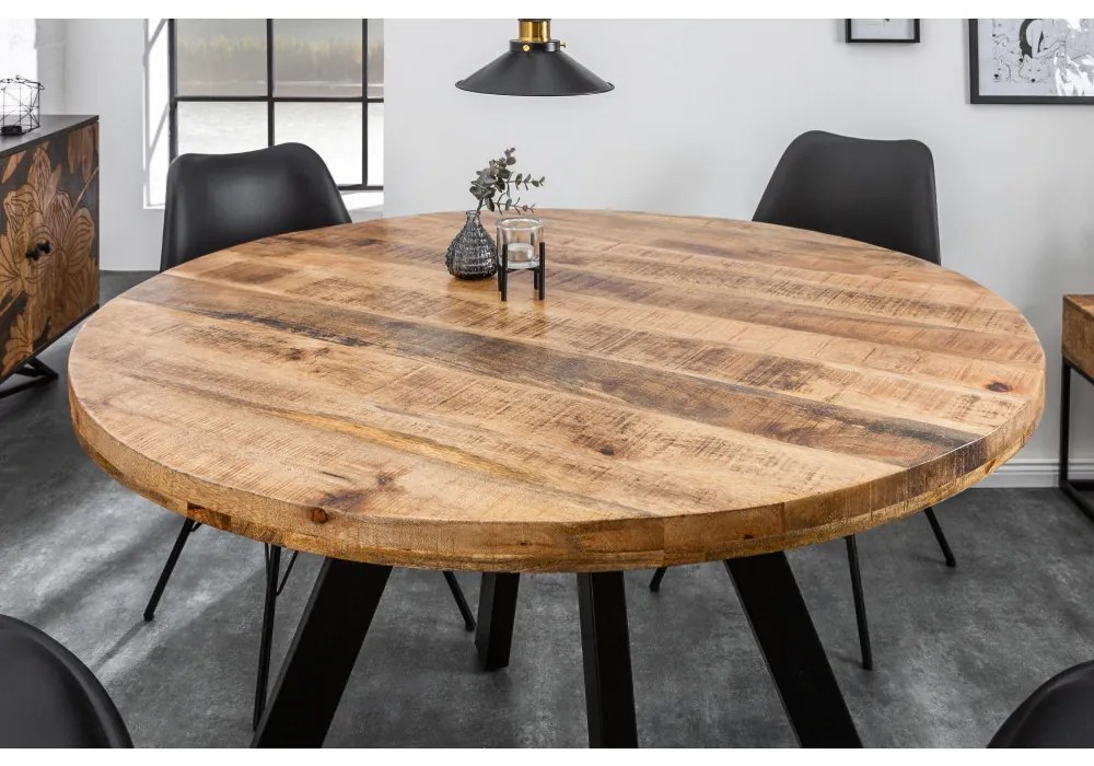 Massive home | Kulatý jídelní stůl z mangového dřeva Iron craft 120 cm
