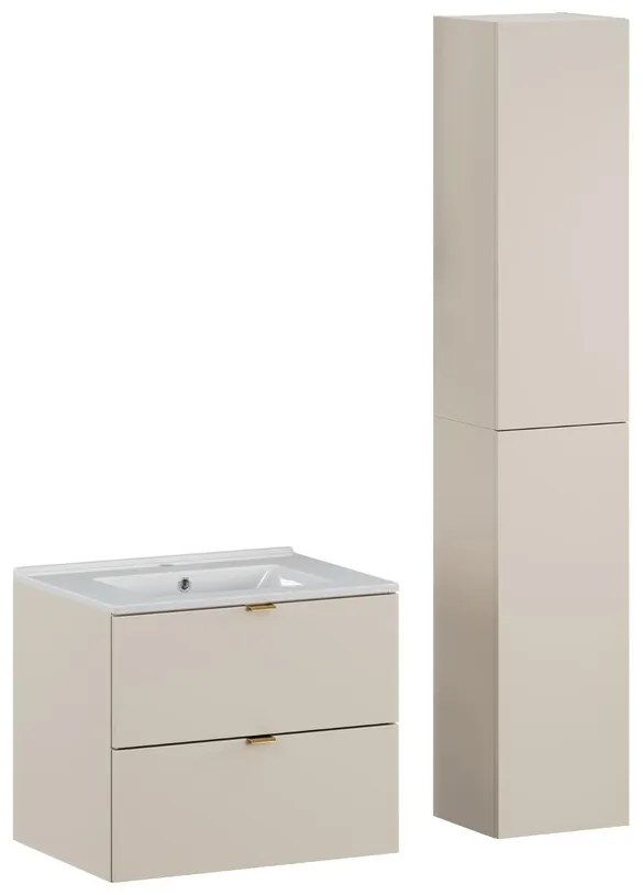 Koupelnová sestava Dalia Cashmere Lava se zápustným umyvadlem a skříňkami 60 cm kašmírová/dub wotan