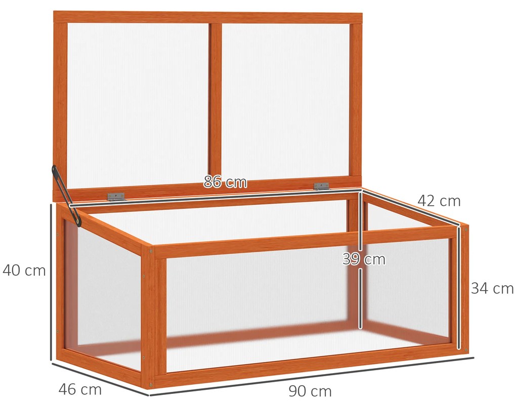 Outsunny skleník s krytem, odolný proti povětrnostním vlivům, ze dřeva a polykarbonátu, oranžový, 90x46x40cm