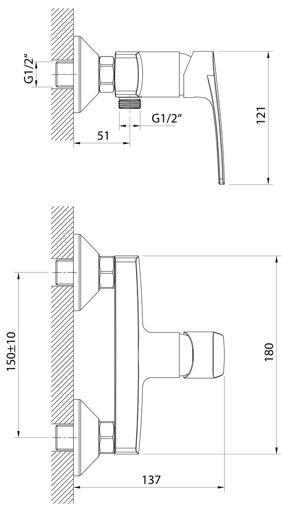 , KORANA nástěnná sprchová baterie, rozteč 150mm, chrom, 10221101