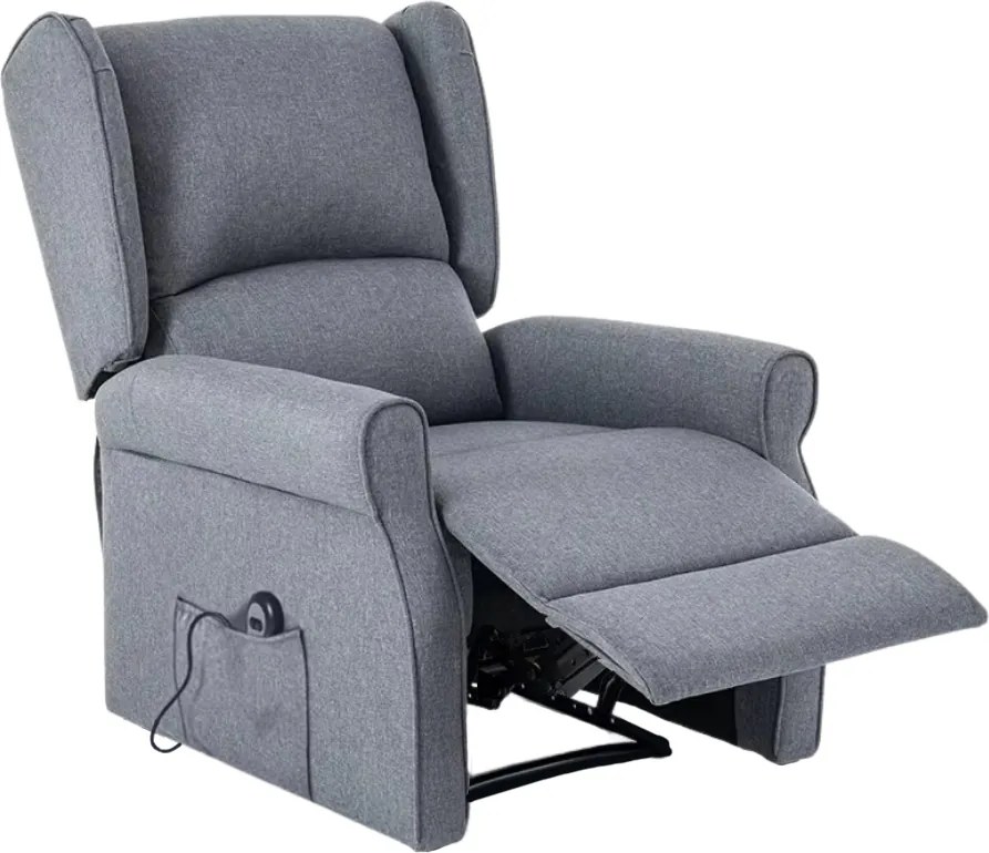 TV křeslo ušák STILO PLUS s elektrickým polohováním — látka, šedá, nosnost 130 kg