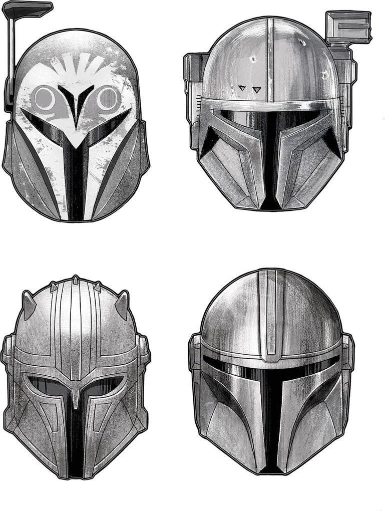 Komar Samolepka na zeď Star Wars The Mandalorian Helmets 50 x 70 cm, 4dílná