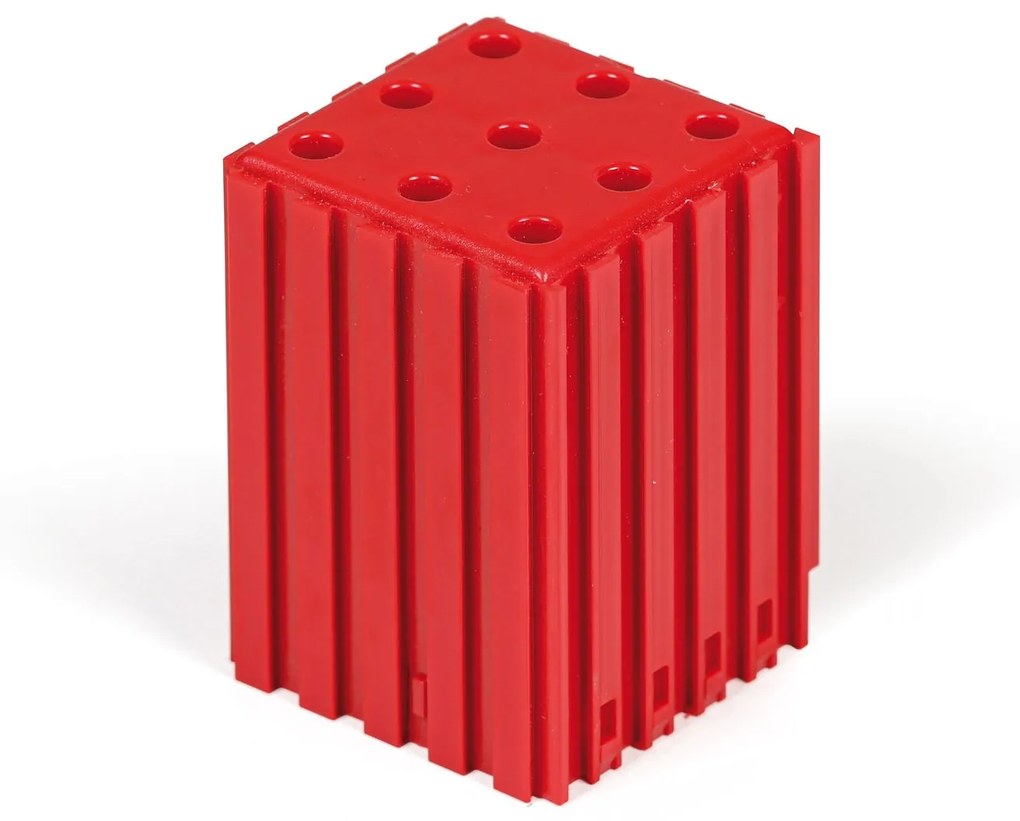 Plastový box na nářadí s válcovou stopkou D5, modul 5x5, 9 dutin, červená
