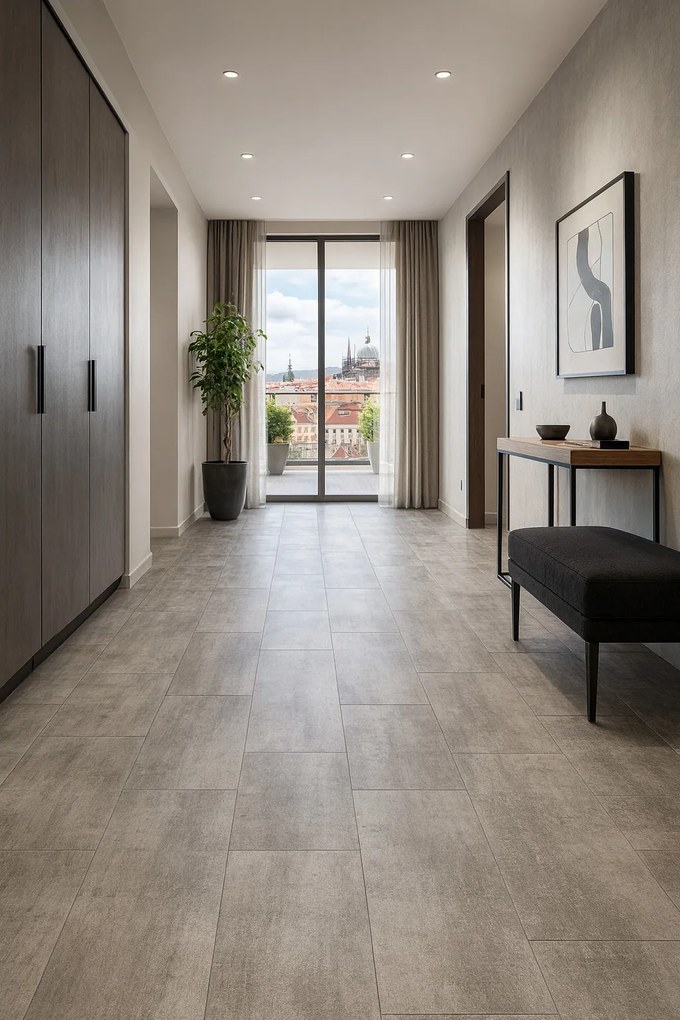 Gerflor, PVC podlaha - lino AladinTex Plus 2130 Nice Stone, na míru, šíře 4m, šedá, filc, chodba / předsíň