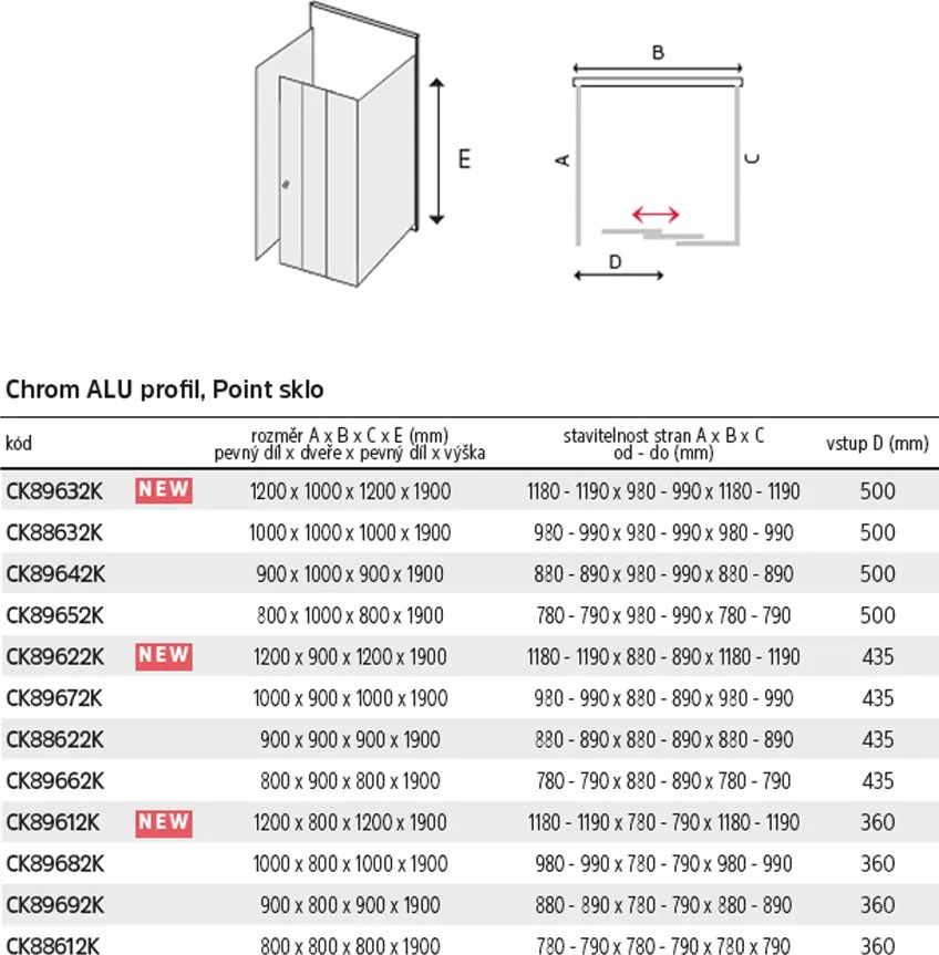 Mereo Mereo, Sprchový kout, Lima, obdélník, čtverec, chrom ALU, sklo Point, CK88632K