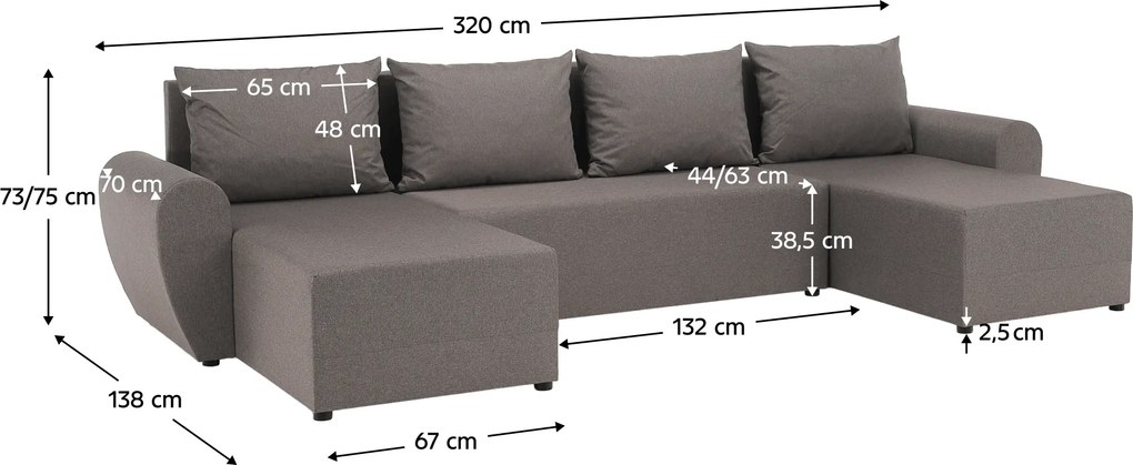 Univerzální sedací souprava, šedobéžová Taupe, DAKAR NEW U