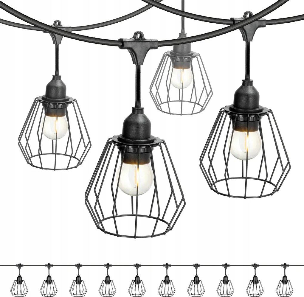 Set Crete 2x Zahradní girlanda 5 m kabel 10 m 10 x stínidlo černé D1