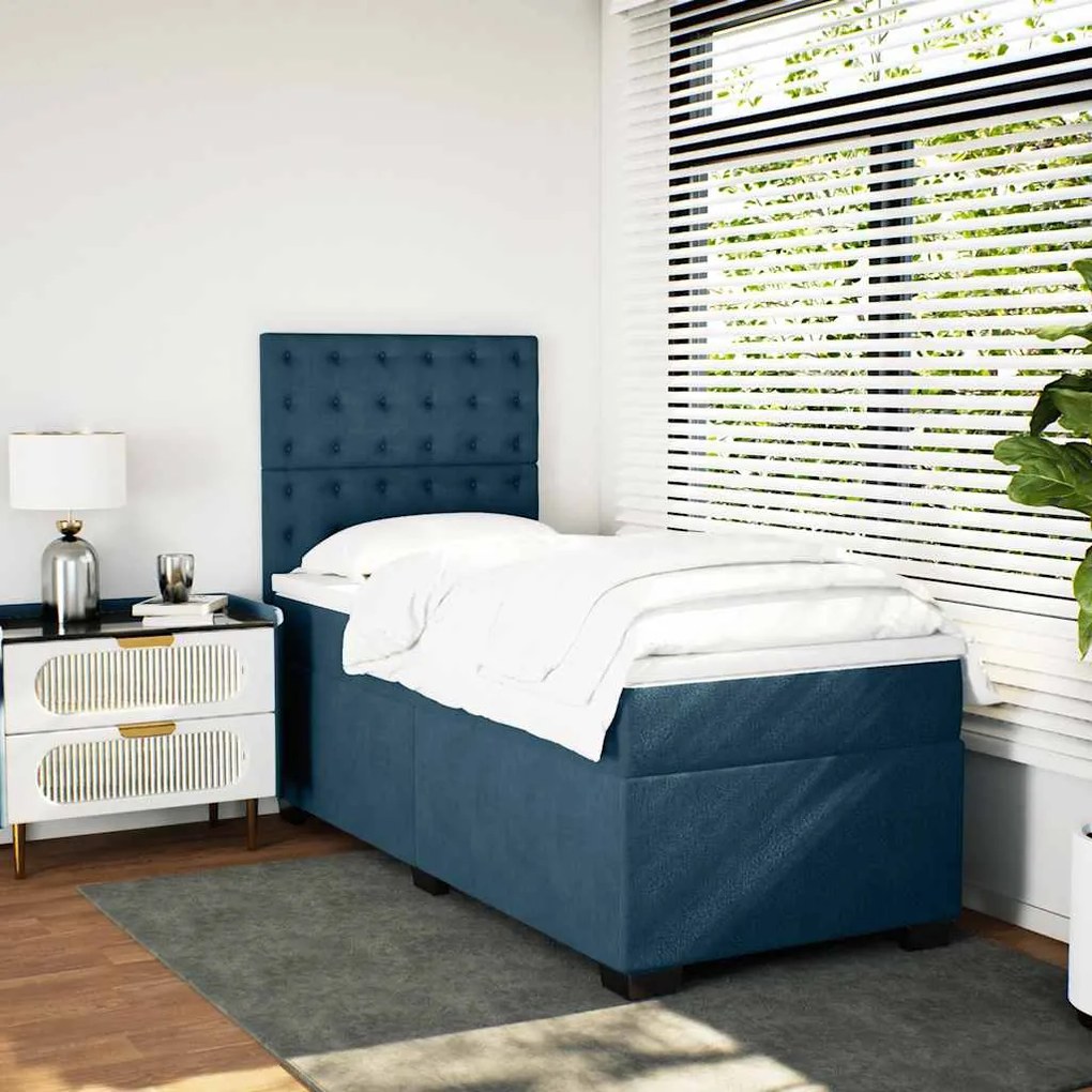 Box spring postel s matrací modrá 80 x 200 cm samet 3293078
