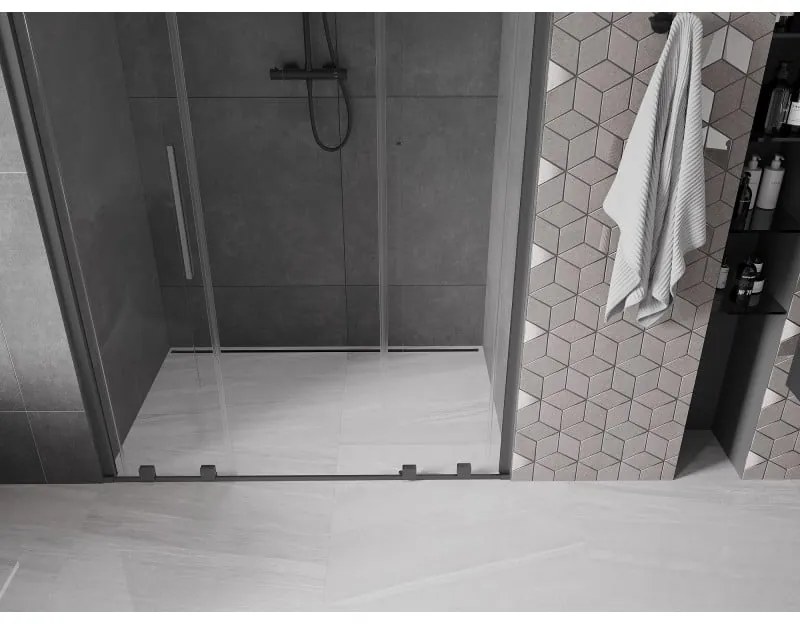 Mexen Velar Duo, posuvné sprchové dveře do otvoru 160 cm, 8mm čiré sklo, broušený grafit, 871-160-000-02-95
