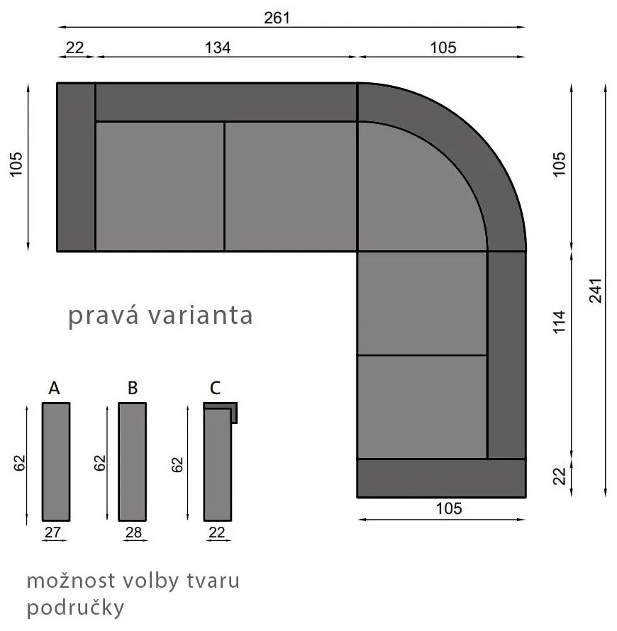 Sedací souprava TROPIC 3 | PRAVÁ | kulatý roh | VÝBĚR TKANIN