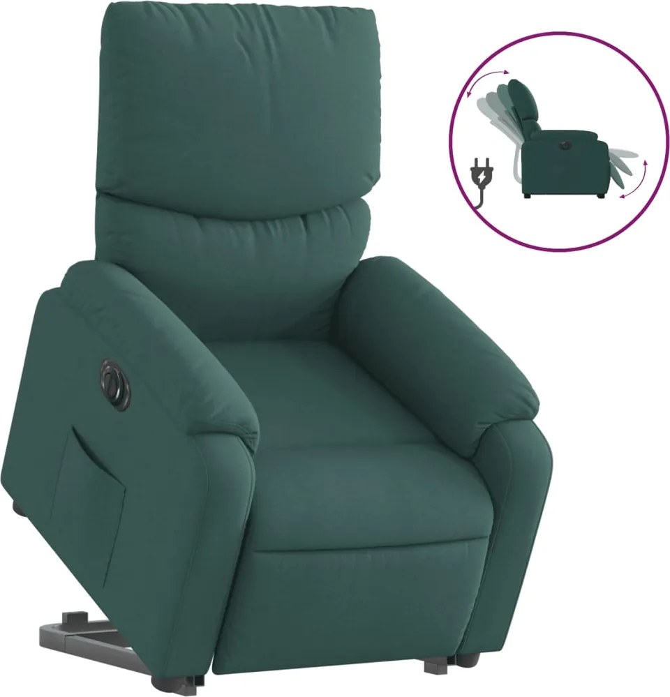 Elektrické zvedací polohovací křeslo tmavě zelené textil 3204854