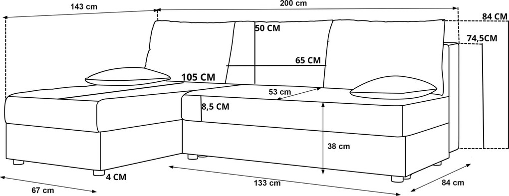 Rozkládací oboustranná sedací souprava do L VENORIA SLIM 200x143 cm, pudrově růžová + 2 polštářky ZDARMA