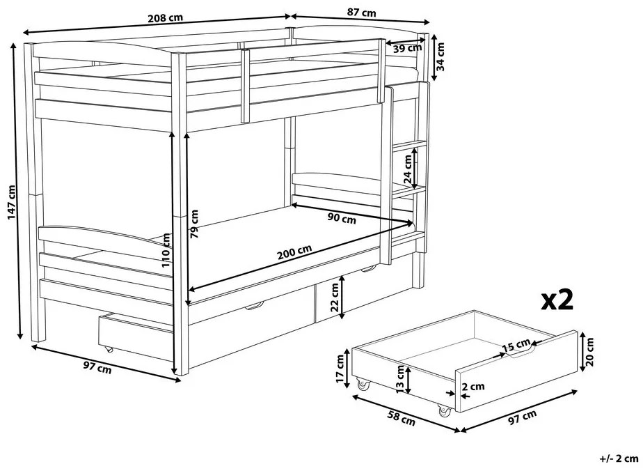 Bílá patrová postel s úložným prostorem 90 x 200 cm REVIN Beliani