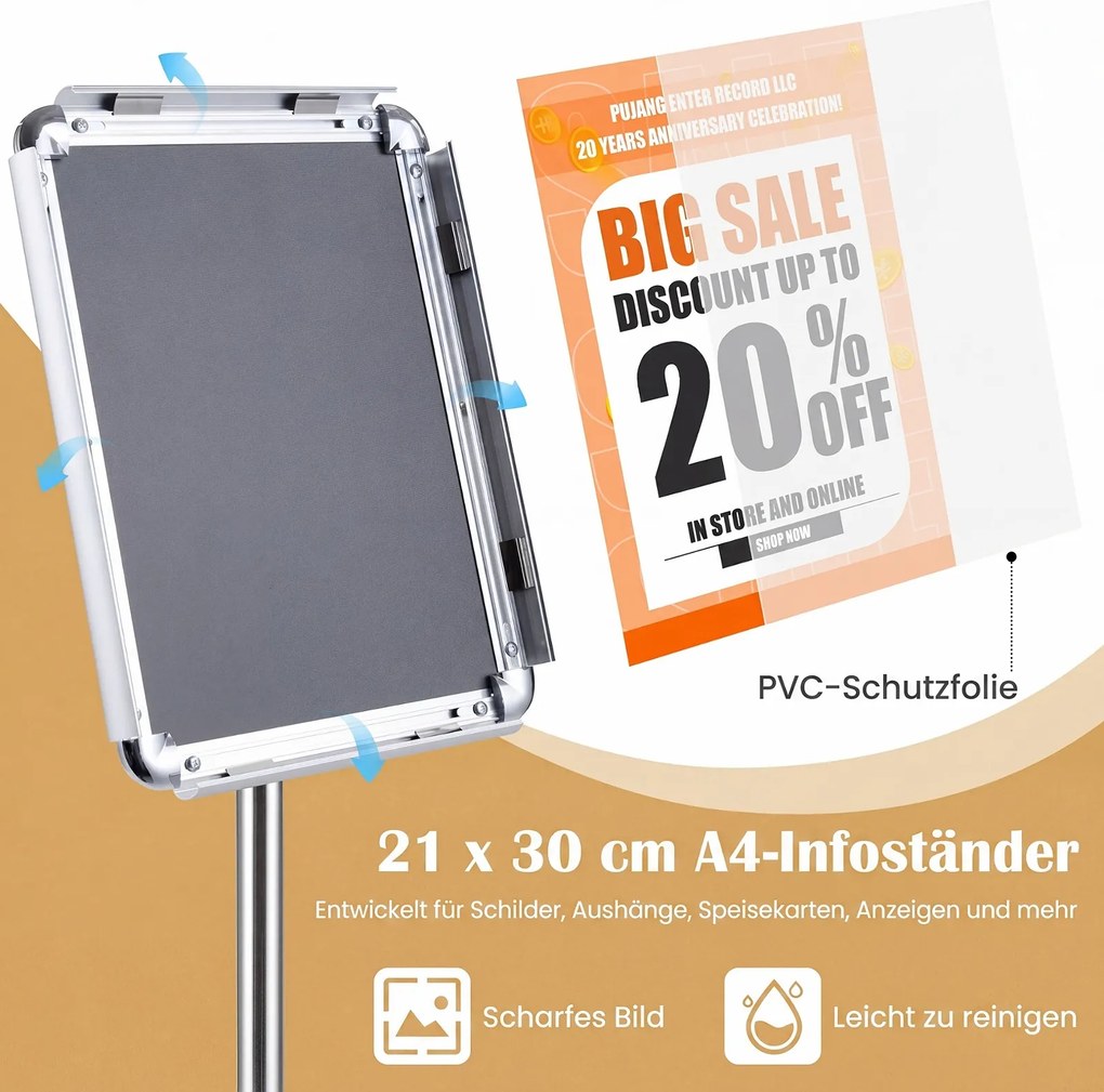 Costway Sada 2 informačních stojanů A4 81–131 cm Výškově nastavitelný držák