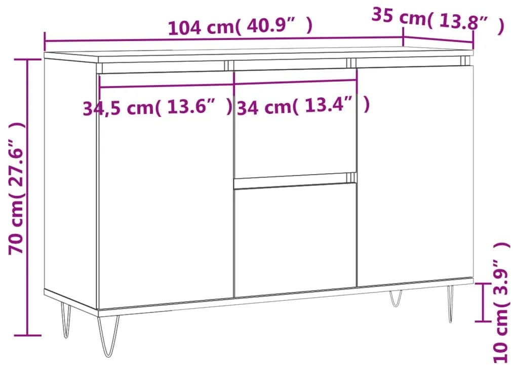 Příborník betonově šedý 104 x 35 x 70 cm kompozitní dřevo