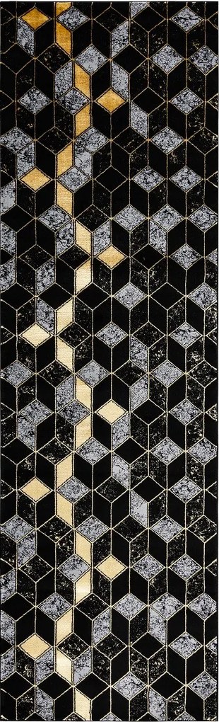 Behúň Gloss 400B 86 3D geometric black/gold, 70x300, čierna, obývacia izba, Dywany Łuszczów