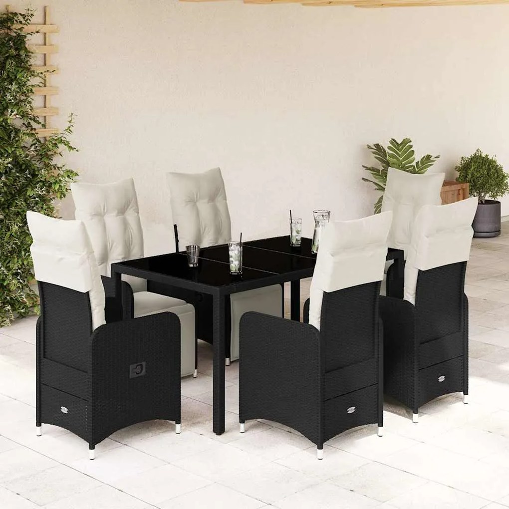 7dílný zahradní bistro set s poduškami černý polyratan 3277138