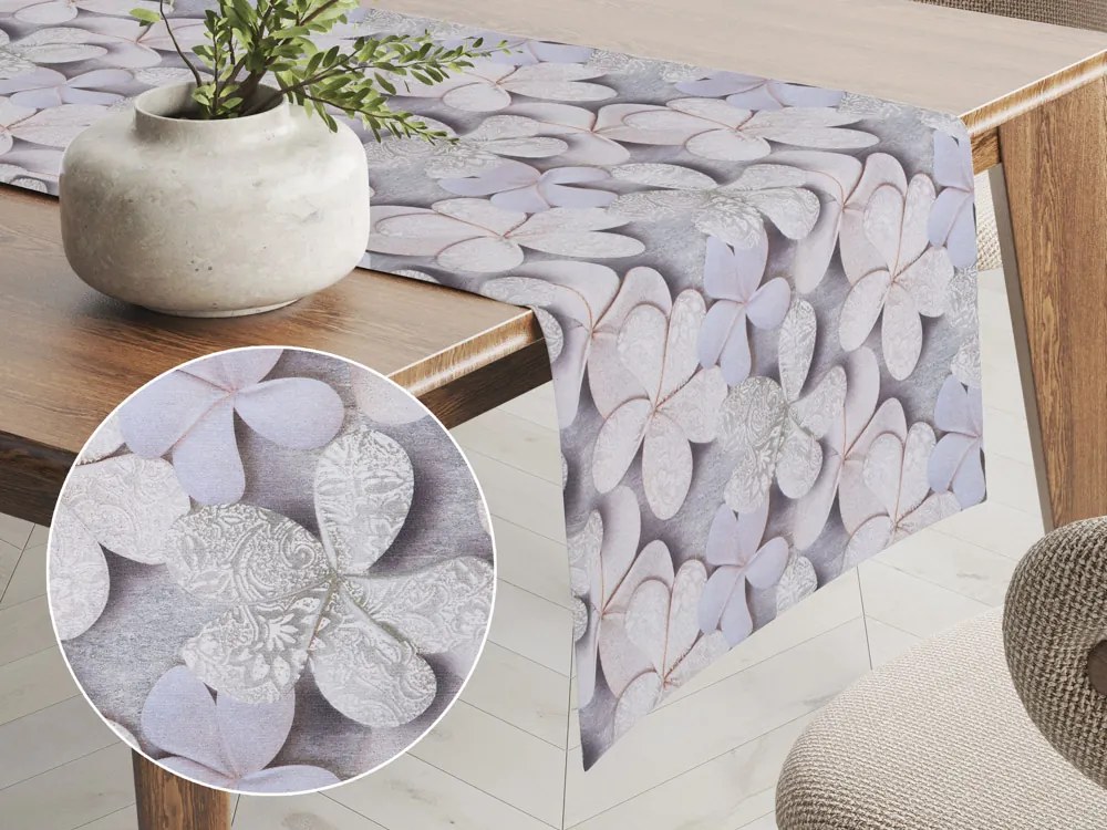 Biante Dekorační běhoun na stůl PML-032 Designové květy na šedém 35x120 cm
