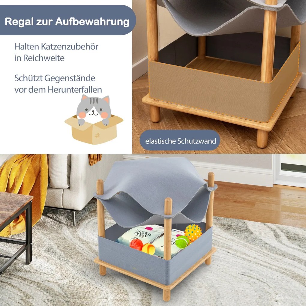 Costway Cat House 2patrový bambusový vyvýšený lůžko pro kočky s úložným
