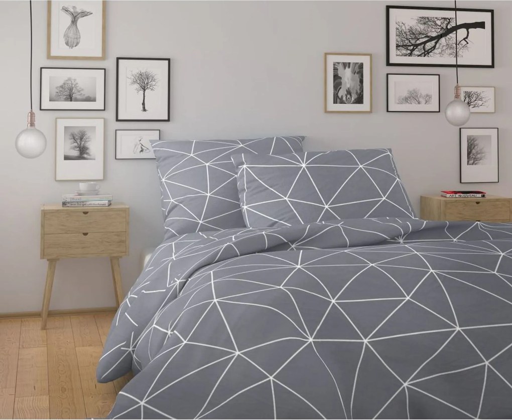 Bavlněné povlečení NORDIC COLLECTION GRID šedé - 1x 240/200, 2x 70/90cm