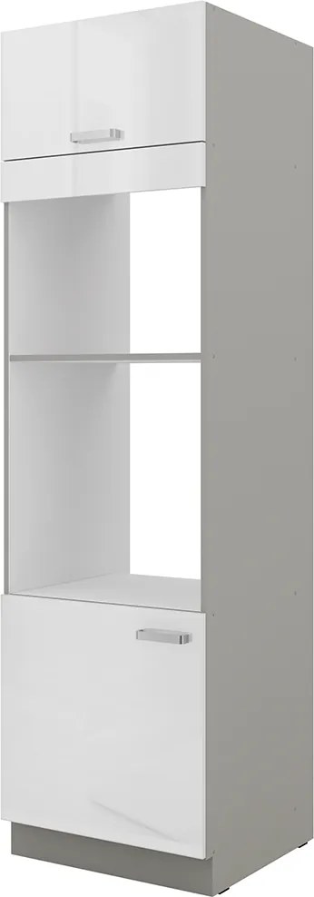 BIANCA sb | vysoká skříňka 60 DPM-210 2F na vestavnou troubu a mikrovlnku | 60 cm | světle šedá/bílá lesk