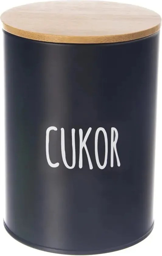 Orion Dóza na potraviny, plechová, černá, s bambusovým víkem, 1,3l, Cukor SK