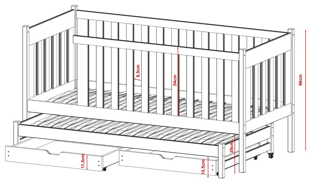 Legno Dětská rozkládací postel Karla grafit Rozměr (cm): 80x180