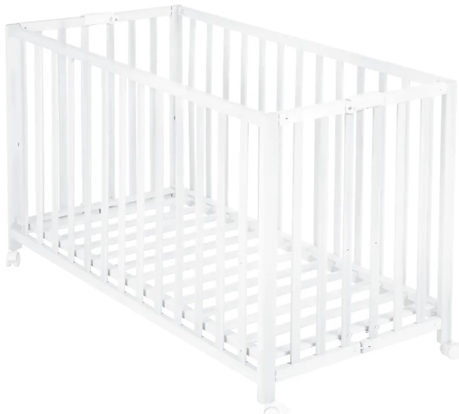 Bílá skládací postýlka na kolečkách 60x120 cm Fold up – Roba