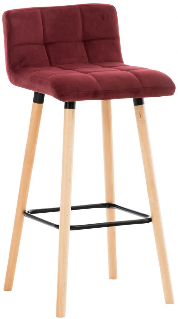 Barová židle Lincoln ~ samet, dřevěné nohy natura - Červená