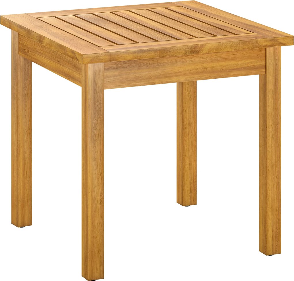 Outsunny čtvercový příruční stolek 48 × 48 × 46 cm, odolný akáciový zahradní stolek s latkovou deskou a nastavitelnými nožkami, unese 30 kg | Aosom