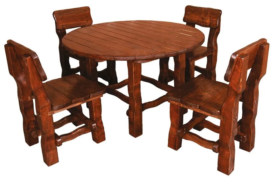 Drewmax Kulatý zahradní set MO210, stůl + 4 židle - dub