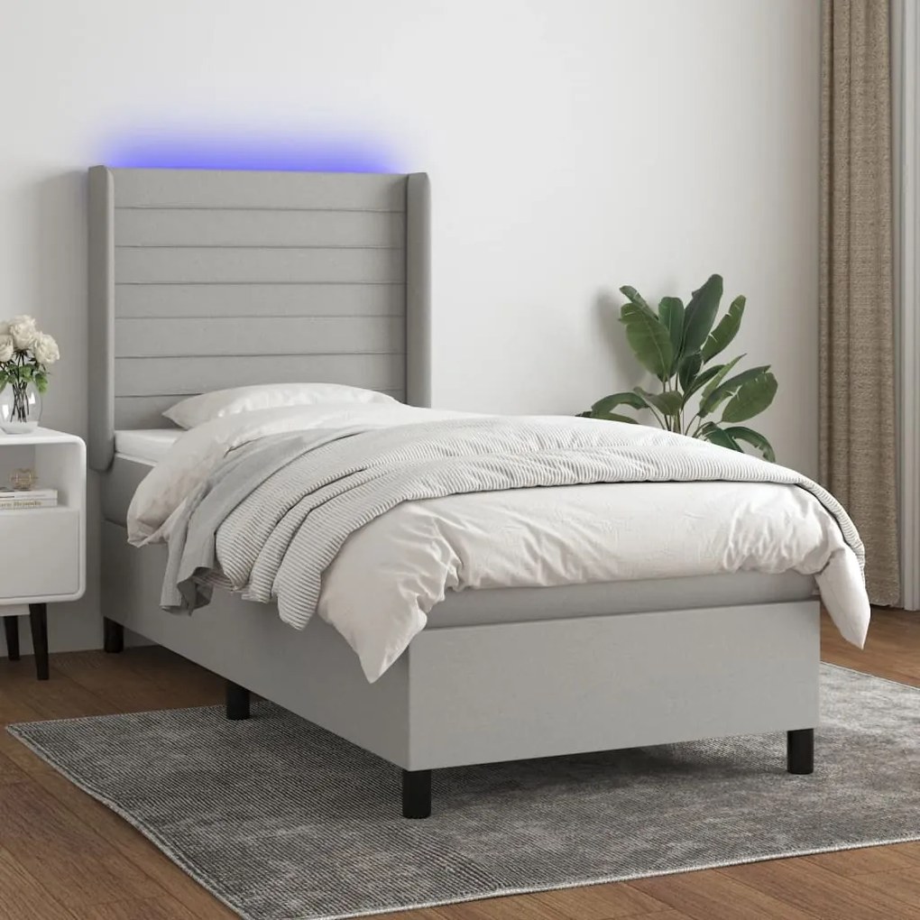 Box spring postel s matrací a LED světle šedá 80x200 cm textil 3138349