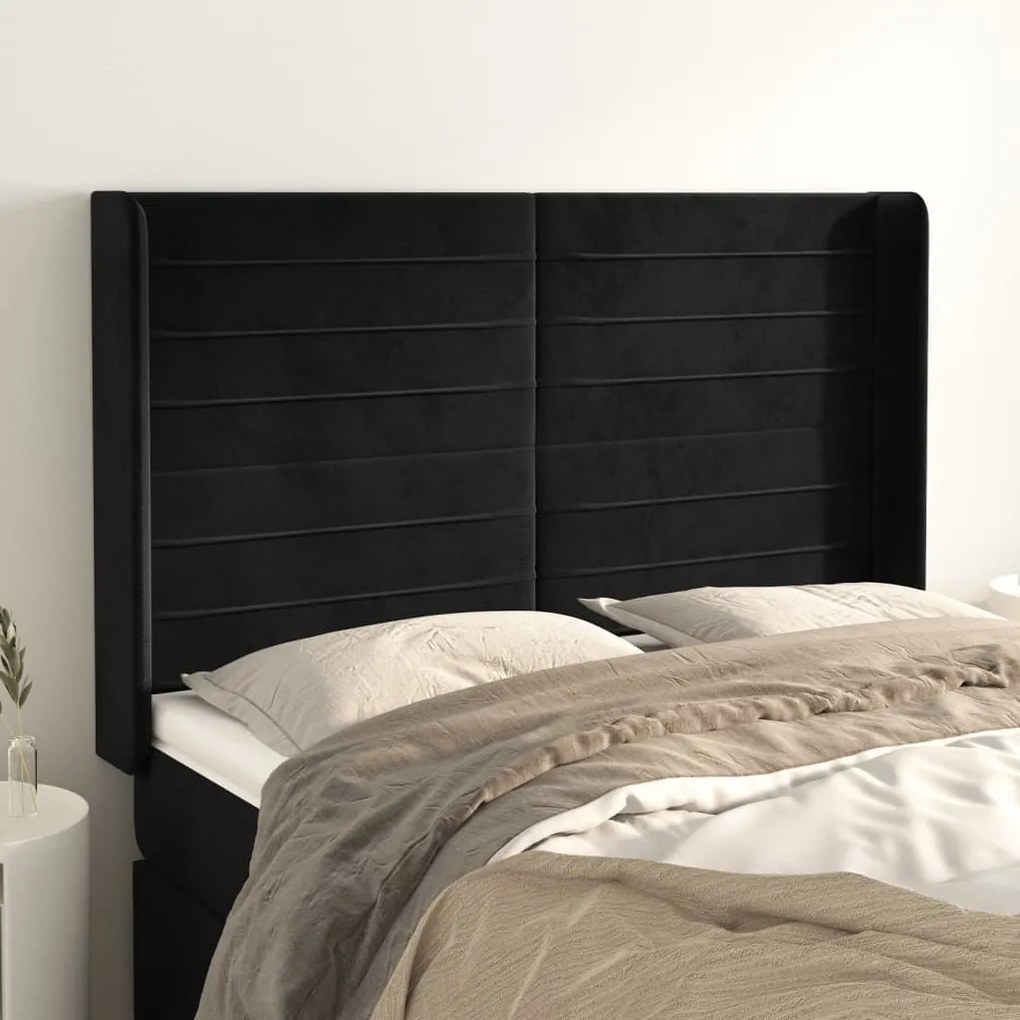 Čelo postele typu ušák černé 147x16x118/128 cm samet 3119770
